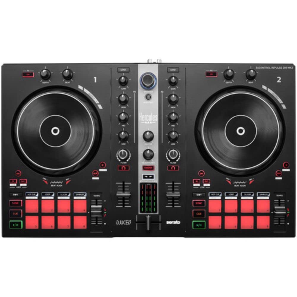 Hercules DJ Control Inpulse 300 2-Deck USB DJ Controller for Serato DJ Lite and DJUCED Bundle with 6' Comprehensive Standard Series 3.5mm Stereo Mini Plug to 2 RCA Plugs Audio Cable