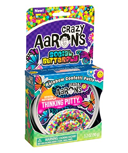 Crazy Aaron's Social Butterfly Thinking Putty - 4" Tin See-Through Putty, Soft Texture Thinking Putty - Non-Toxic Sensory Play Putty - Never Dries Out - Creative Toy for Ages 3+