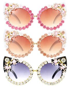 fabbay 3 pairs oversized diamond sunglasses for women vintage cat eye rhinestone sunglasses large frame rhinestone glasses bling sunglasses for women crystal women's sunglasses for party eyewear