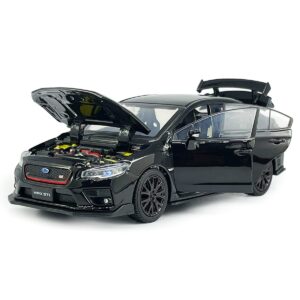 2016 Impreza WRX STI Diecast Model Car 1/32 Scale Metal Toy Cars Racing Sports Sedan Toy Vehicle with Light, 4 Doors Open Hood Trunk Open, Toys for Boys Gifts Kids Collection for Men, Black