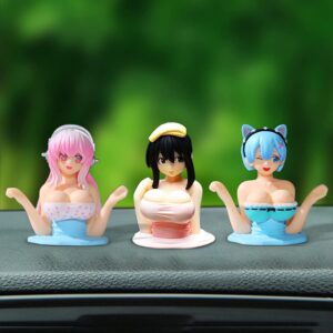 2023 kawaii shaking chest ornaments,anime beautiful girl car ornament q-version toy gifts,cute shake girl car dashboard decorations,action model doll for room desktop car dashboard (3pc-mix anime)