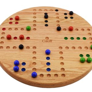 Marbles Board Game Solid Oak Wood 4 Player Hand Painted Holes (17.5 inch)