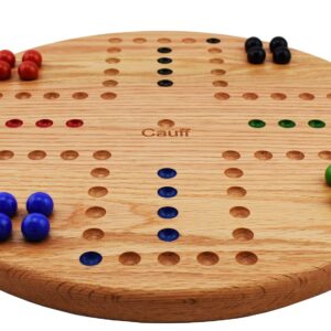 Marbles Board Game Solid Oak Wood 4 Player Hand Painted Holes (17.5 inch)