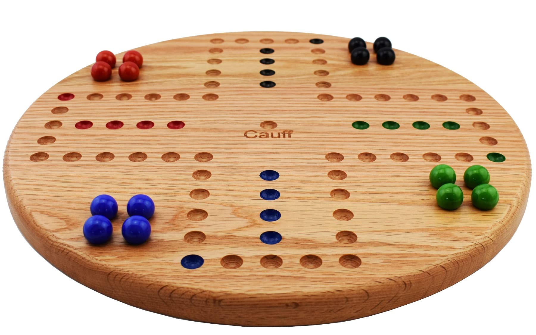 Marbles Board Game Solid Oak Wood 4 Player Hand Painted Holes (17.5 inch)