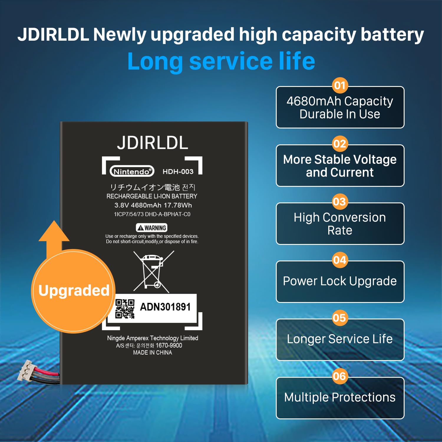 JDIRLDL HDH-003 Battery, [4680mAh] Upgraded 2024 New 0 Cycle Battery Replacement for Nintendo Switch Lite, Lite HDH-003 HDH-001 Lite with Professional Replacement Tool Kits