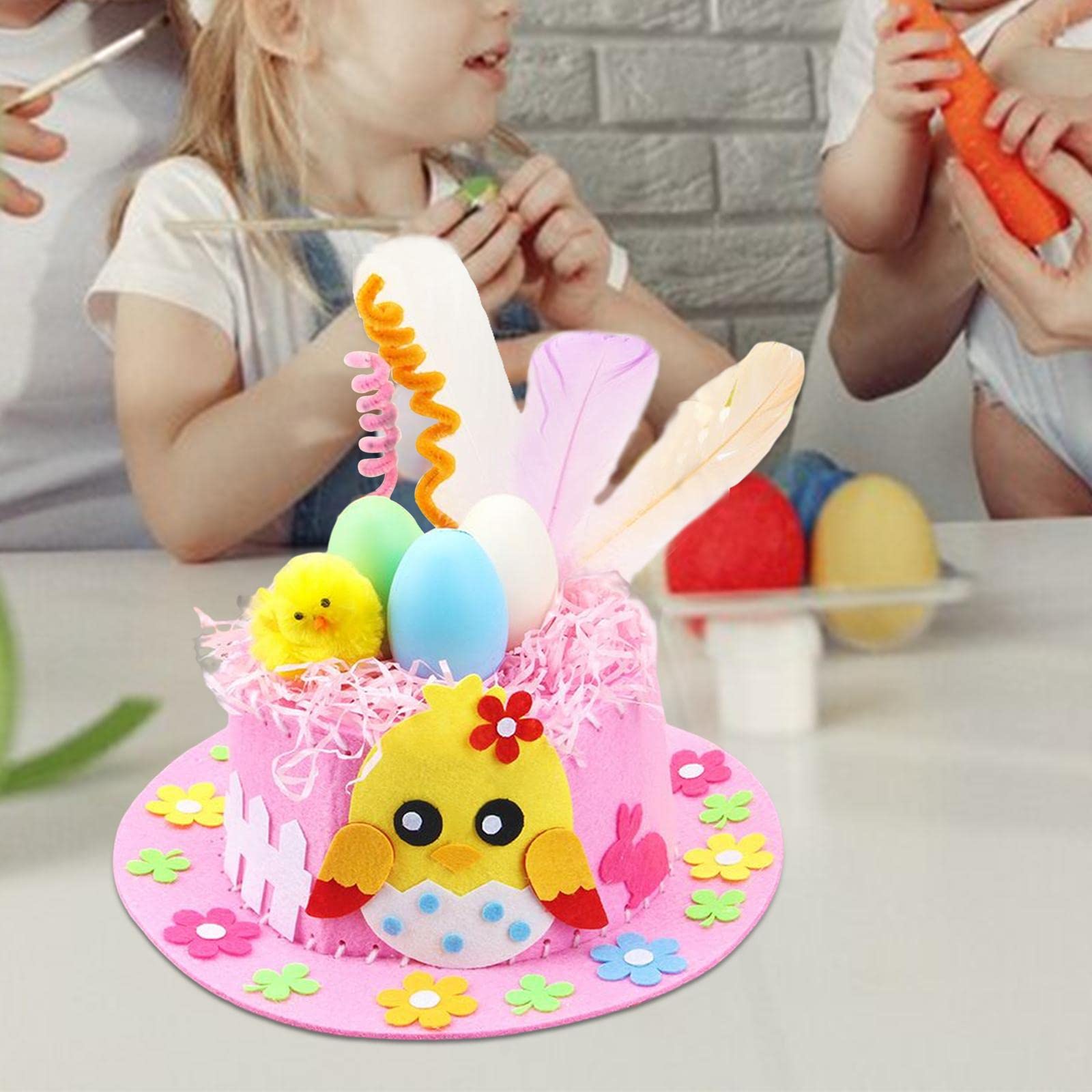 Amagogo Kids DIY Easter Bonnet Material Kit Handmade Crafts for Boys and Girls Cute Appearance Accessories to Decorate and Wear Lightweight, Pink