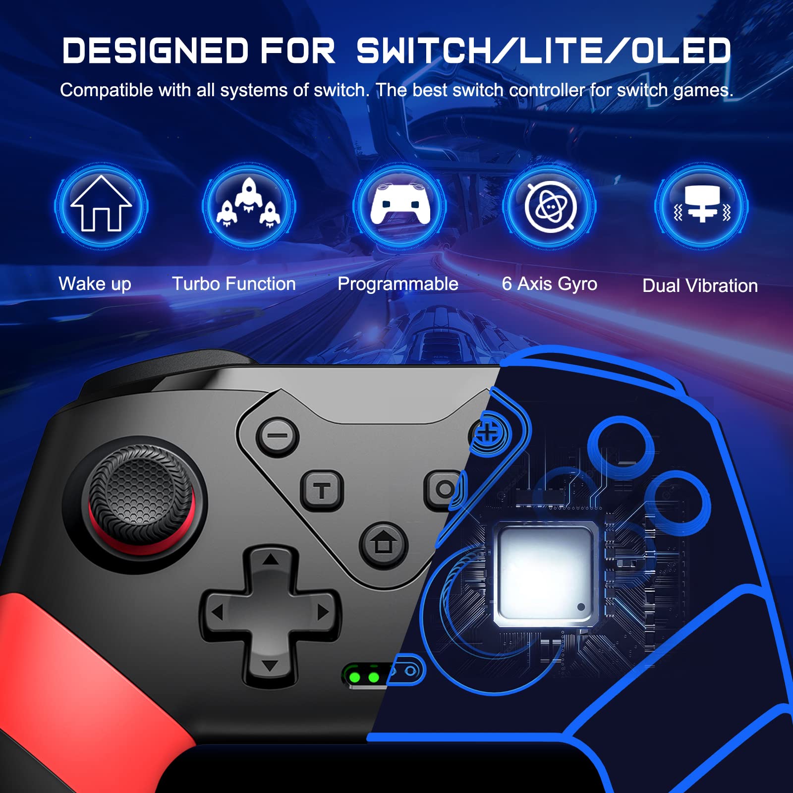 NinjaPlusOX Switch Controller, Wireless Switch Pro Controller for Nintendo Switch Controller/Lite/OLED, Back Buttons for Extra Switch Remote with Programmable,Wakeup, Turbo, Vibration