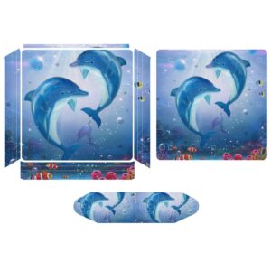 dolphin family in colorful tropical ocean sticker for p-s4 controller full protective skin cover design wrap decal sticker compatible with p-s4 print