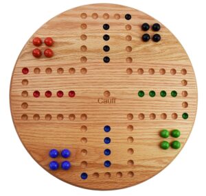 marbles board game solid oak wood 4 player hand painted holes (17.5 inch)