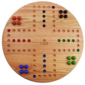 Marbles Board Game Solid Oak Wood 4 Player Hand Painted Holes (17.5 inch)