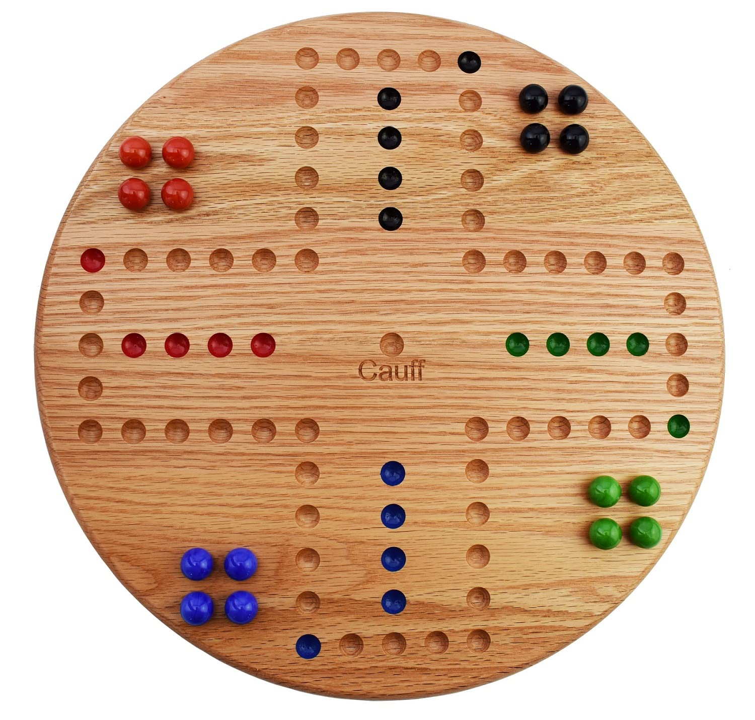 Marbles Board Game Solid Oak Wood 4 Player Hand Painted Holes (17.5 inch)