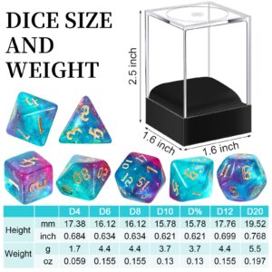 D20 Dice Set Dice Resin Translucent Colors Polyhedral Dice with Dice Box and Organza Bag Giant D4 D6 D8 D10 D12 D20 Dice Set for Role Play Games and Table Games