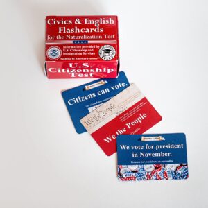 Civics and English flashcards to Study for The US citizenship Test with Official 100 USCIS Illustrated Questions and Answers for American Civics and English Proficiency Exams