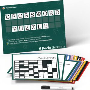 keeping busy crossword large print adult puzzle 6 reusable sheets, clue guides & marker dementia activities for seniors | alzheimers activities for dementia patients | best gifts for dementia patients