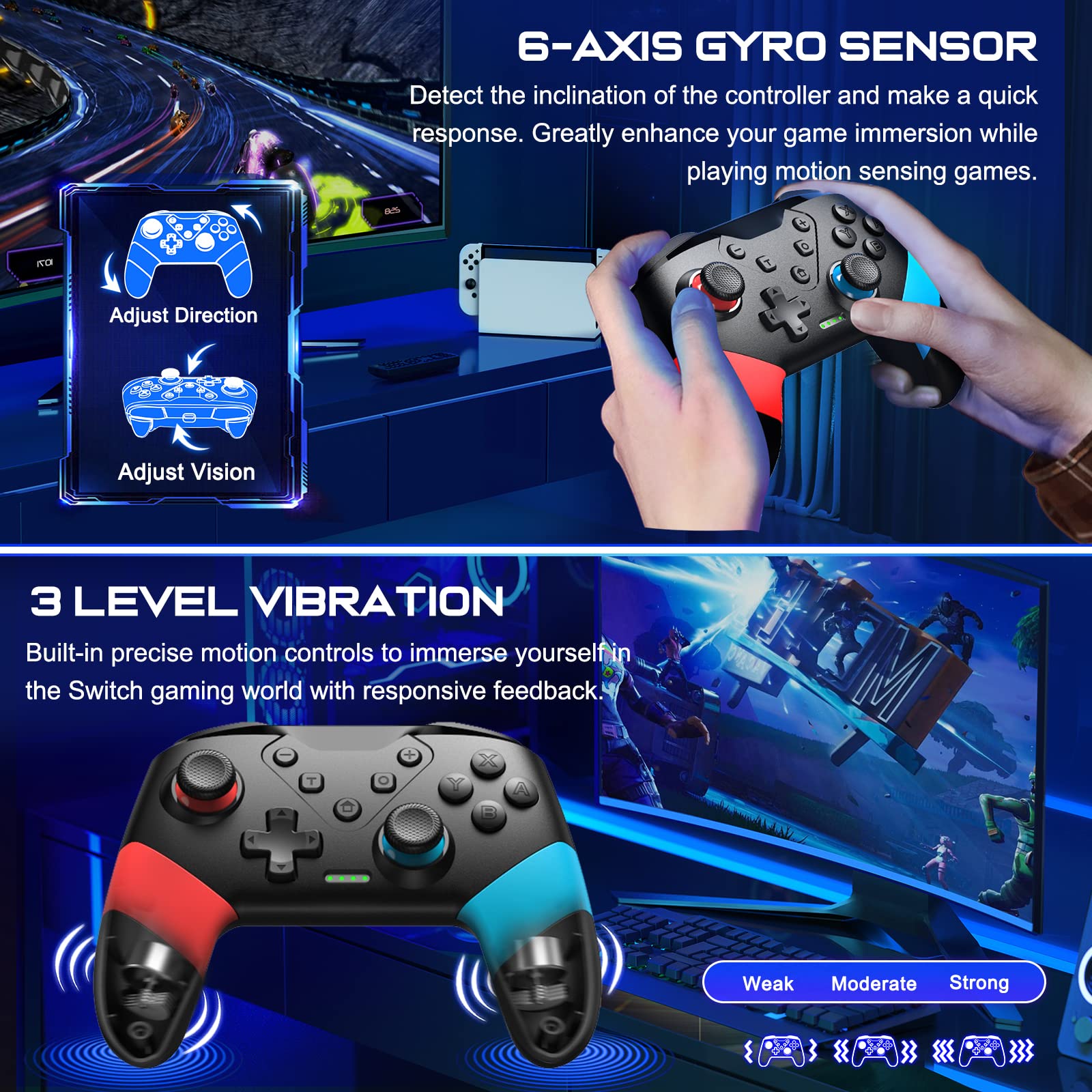 NinjaPlusOX Switch Controller, Wireless Switch Pro Controller for Nintendo Switch Controller/Lite/OLED, Back Buttons for Extra Switch Remote with Programmable,Wakeup, Turbo, Vibration