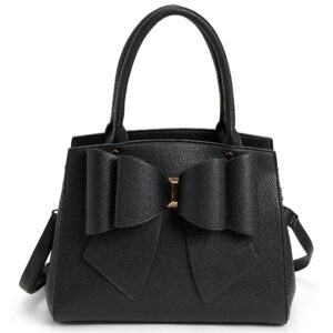 like dreams women classic large vegan leather satchel bowtie top handle fashion handbag purse (black)