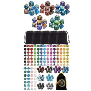 ciaraq polyhedral dice set with black pouches, compatible with dungeons and dragons dnd rpg mtg table games