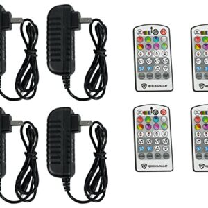 Rockville 4 Pack Mini RF3 Bright DJ Par Up Lights+Bag+RF Remotes+Wireless DMX, Silver