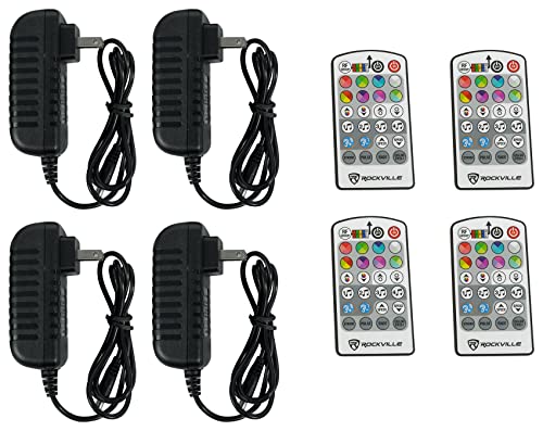 Rockville 4 Pack Mini RF3 Bright DJ Par Up Lights+Bag+RF Remotes+Wireless DMX, Silver