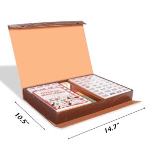 GUSTARIA Chinese Mahjong Set, with X-Large 144 Numbered Melamine Yellow Tiles, 2 Spare Tiles, 6 Dice and a Wind Indicator, Carrying Travel Case with English Instruction, Mahjong Mat(Red)