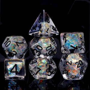 PJOY Clear Rainbow Resin DND Dice and Dragon Pattern D&D Metal Dice