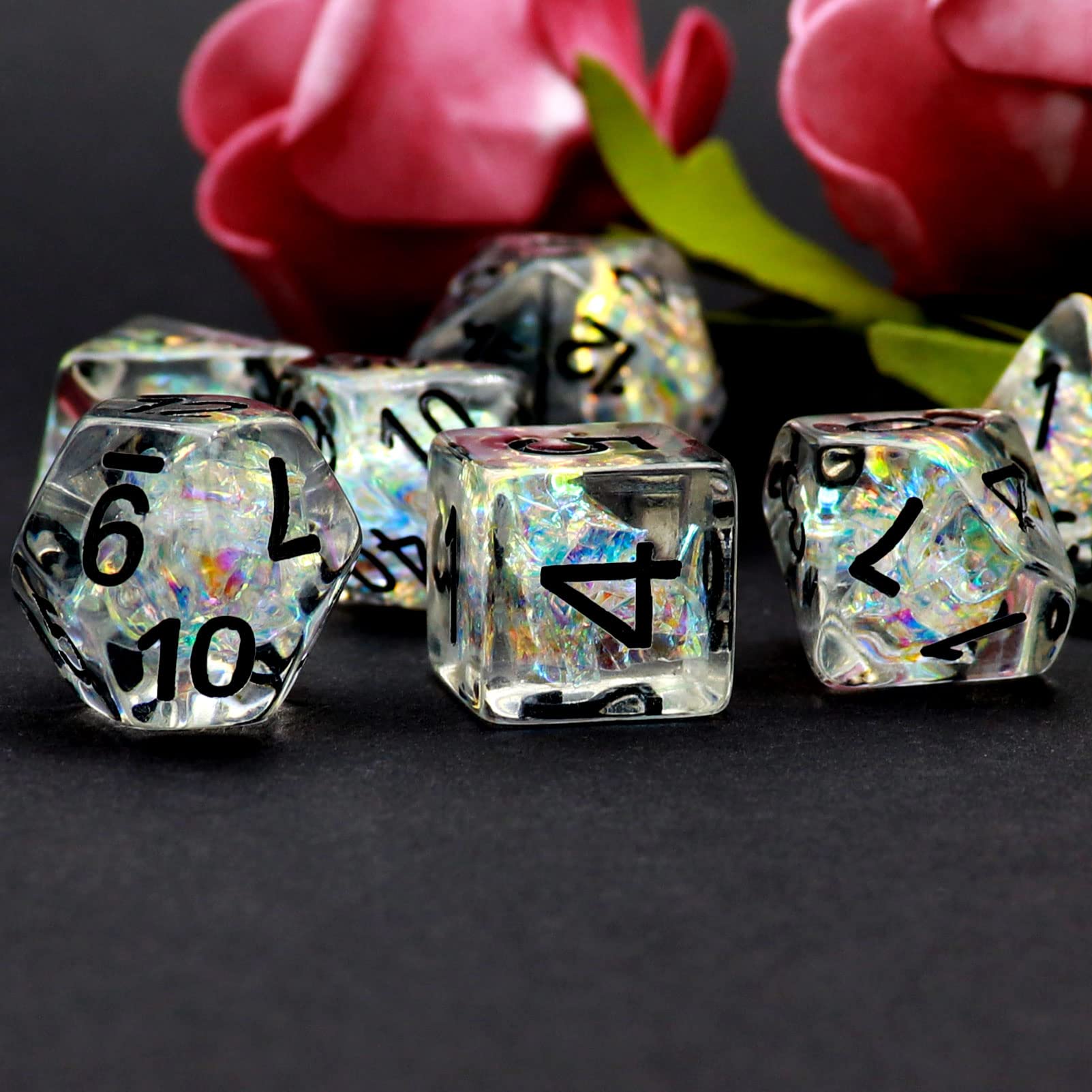 PJOY Clear Rainbow Resin DND Dice and Dragon Pattern D&D Metal Dice