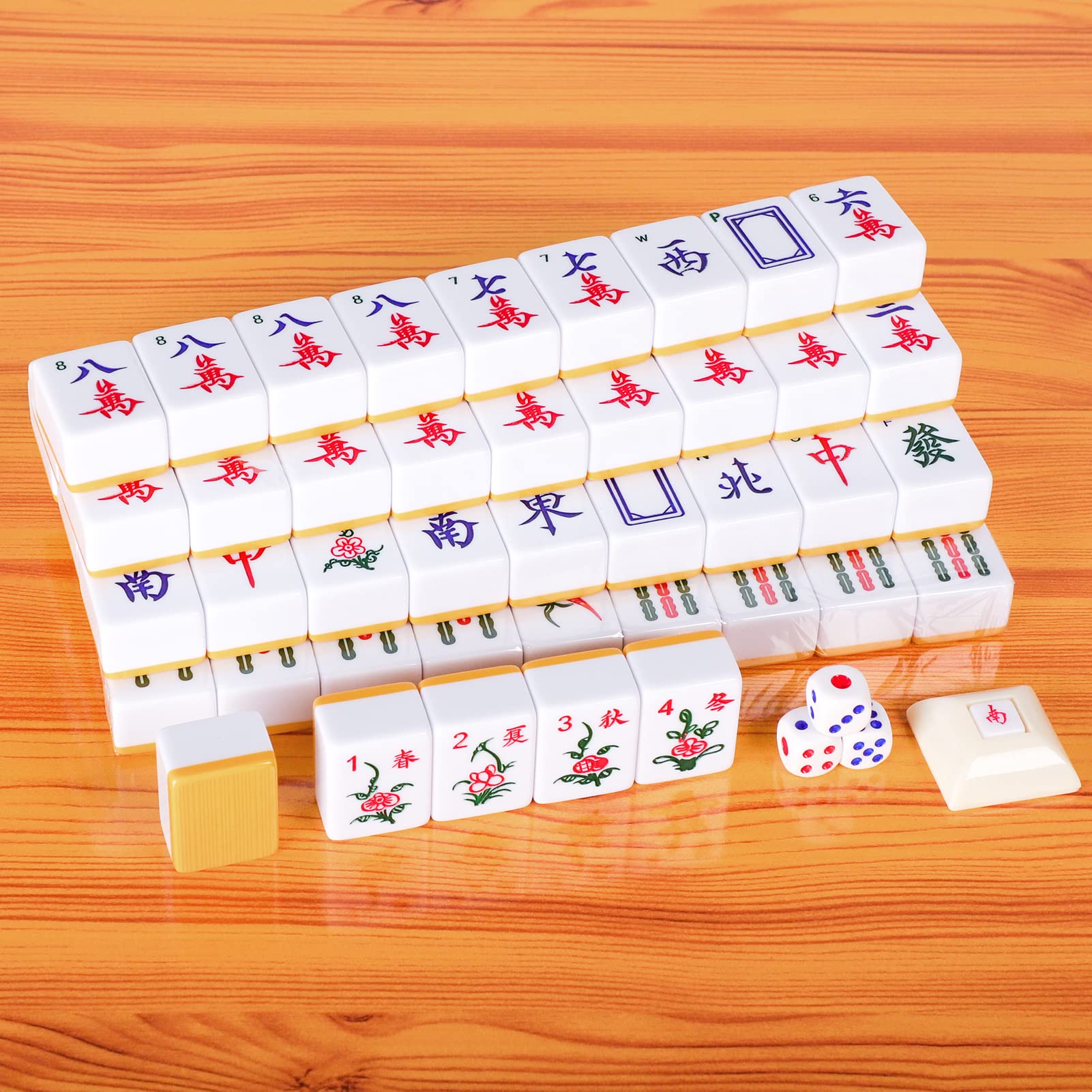 GUSTARIA Chinese Mahjong Set, with X-Large 144 Numbered Melamine Yellow Tiles, 2 Spare Tiles, 6 Dice and a Wind Indicator, Carrying Travel Case with English Instruction, Mahjong Mat(Red)