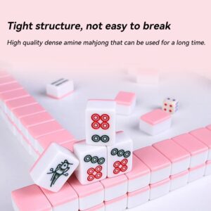 drizzle Pink 24mm Travel Mahjong Game Set Mini Panda - 0.9" Portable 144 Tiles - 4Pcs Racks Melamine Material Mah-Jong Family Leisure Time 2.76 Pounds - 旅行麻将