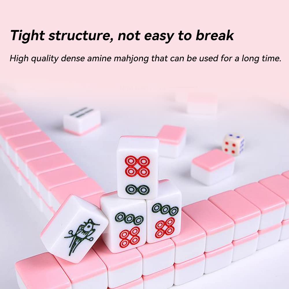 drizzle Pink 24mm Travel Mahjong Game Set Mini Panda - 0.9" Portable 144 Tiles - 4Pcs Racks Melamine Material Mah-Jong Family Leisure Time 2.76 Pounds - 旅行麻将