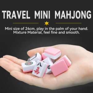 drizzle Pink 24mm Travel Mahjong Game Set Mini Panda - 0.9" Portable 144 Tiles - 4Pcs Racks Melamine Material Mah-Jong Family Leisure Time 2.76 Pounds - 旅行麻将