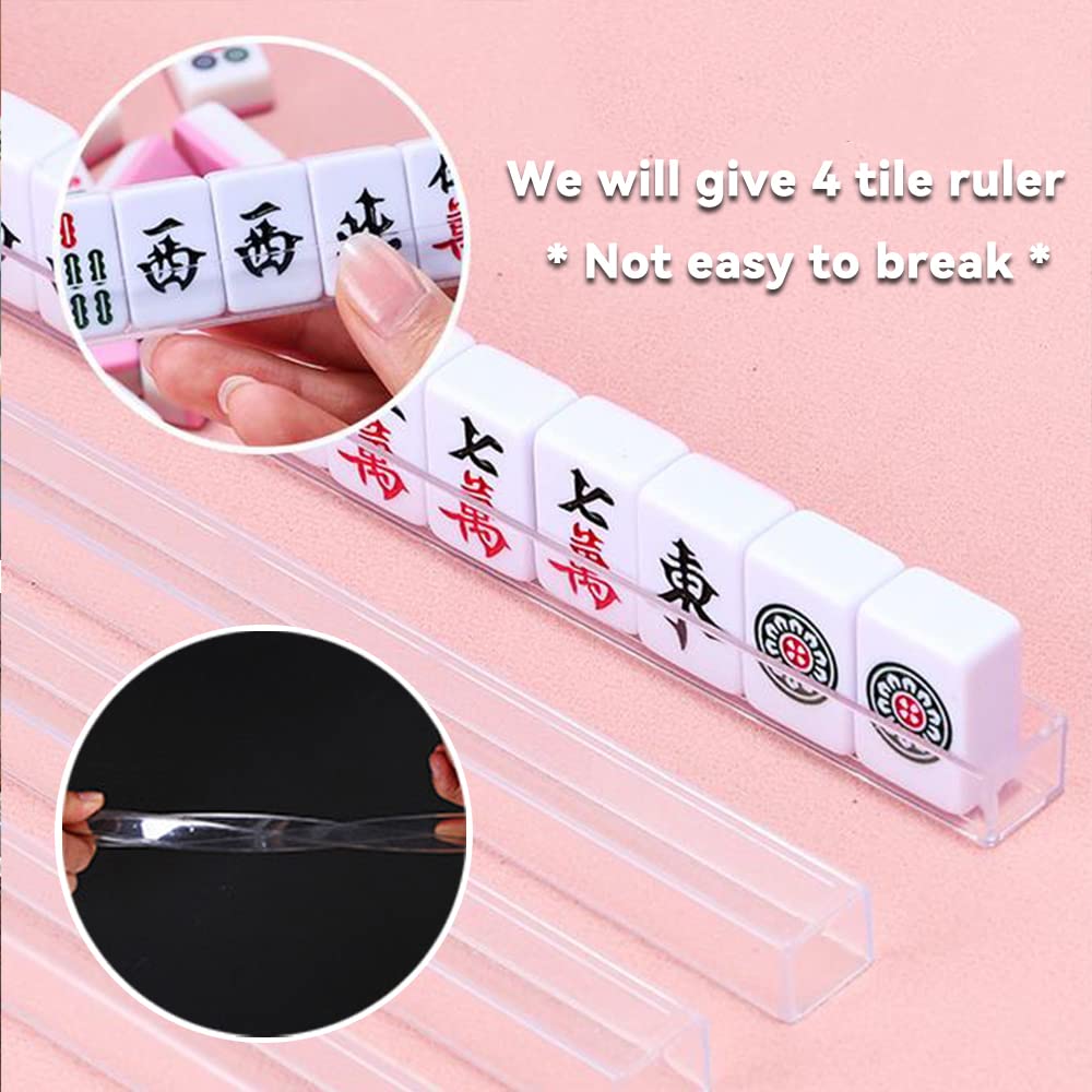 drizzle Pink 24mm Travel Mahjong Game Set Mini Panda - 0.9" Portable 144 Tiles - 4Pcs Racks Melamine Material Mah-Jong Family Leisure Time 2.76 Pounds - 旅行麻将