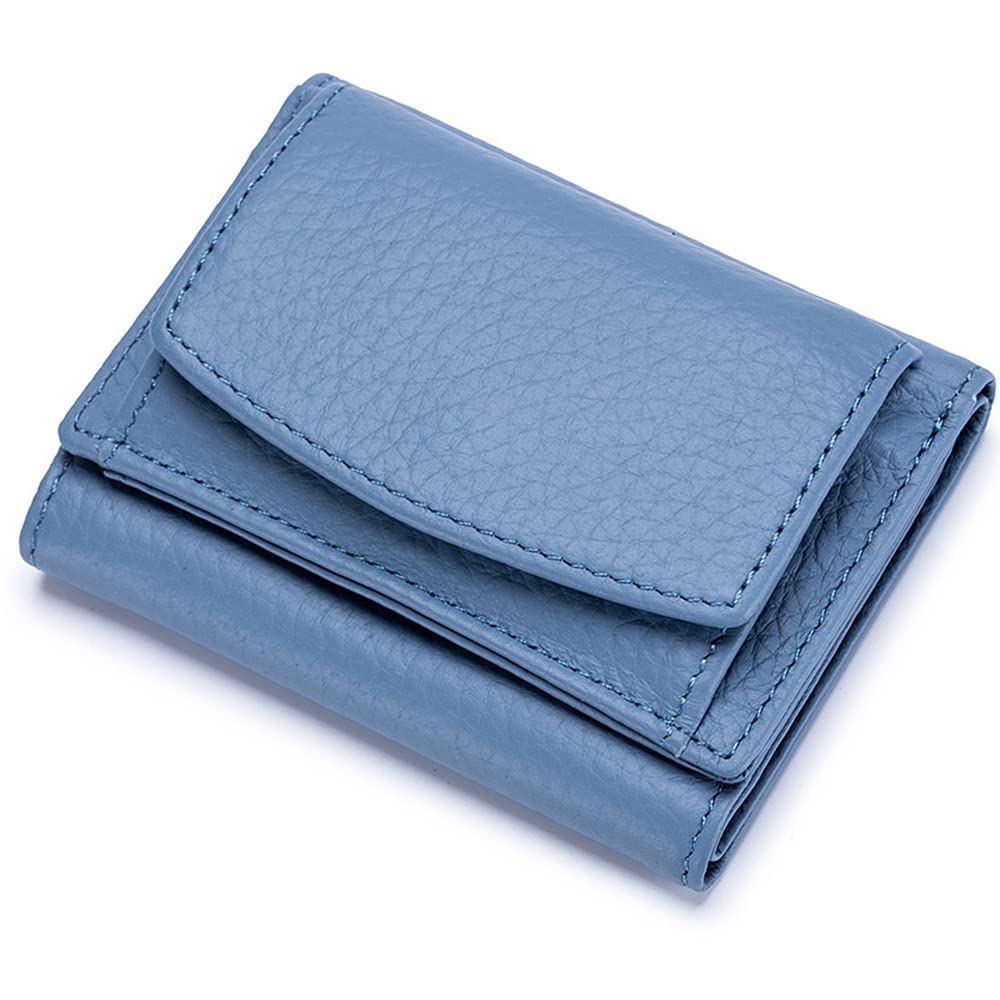 soputry 2023 New Unisex Anti-Credit Card Fraud Folding Mini Wallet, Vegan Mini Wallet For Women Small Trifold Leather Wallet (Blue)