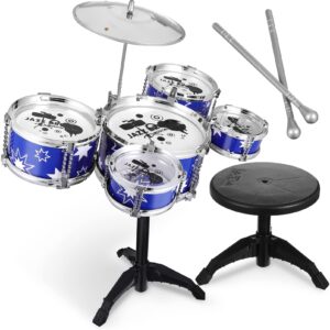 milisten kids drum set, drum set for kids, jazz drum kit 5 drums with stool drum sticks, drum set musical instruments, early education instruments for girls boys