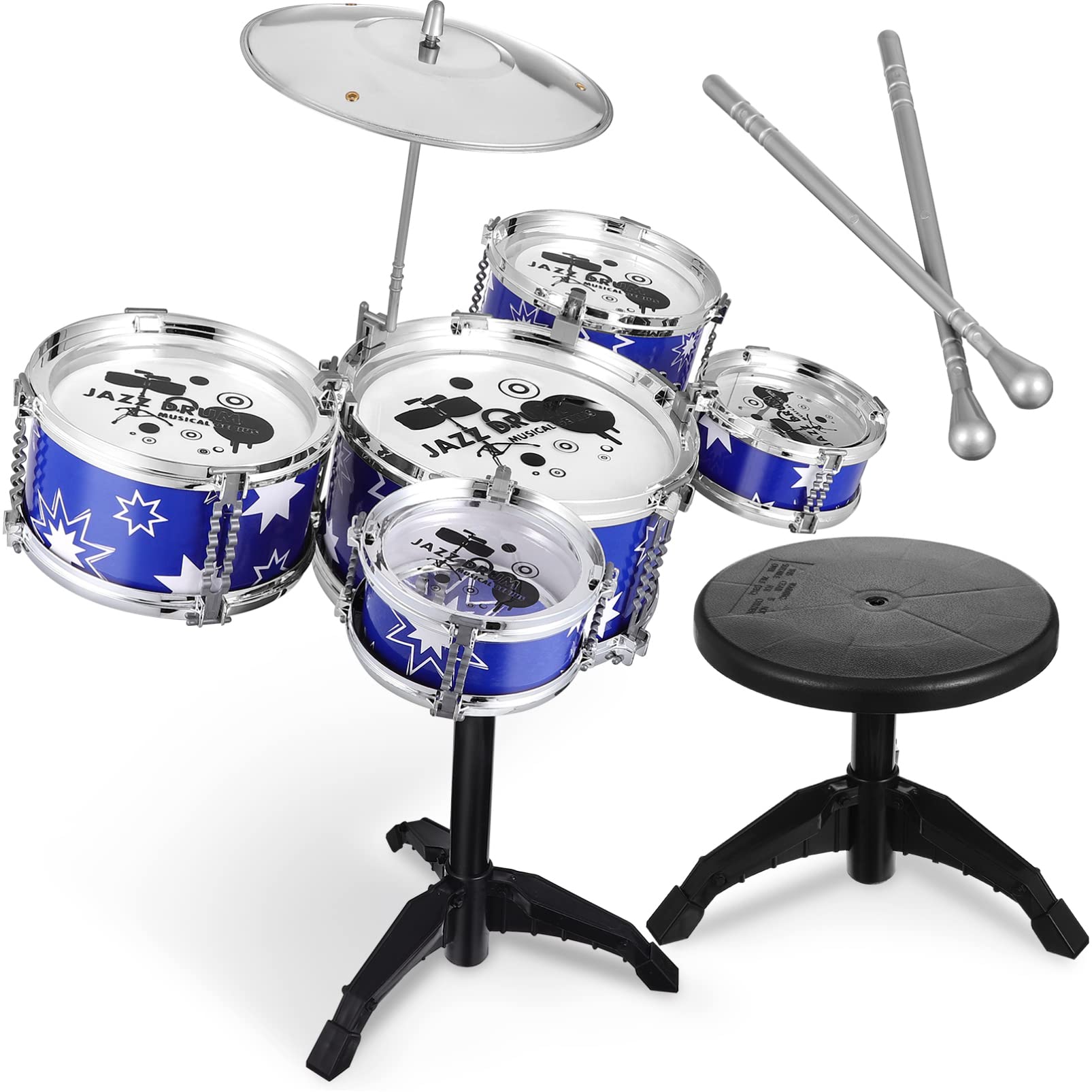 Milisten Kids Drum Set, Drum Set for Kids, Jazz Drum Kit 5 Drums with Stool Drum Sticks, Drum Set Musical Instruments, Early Education Instruments for Girls Boys