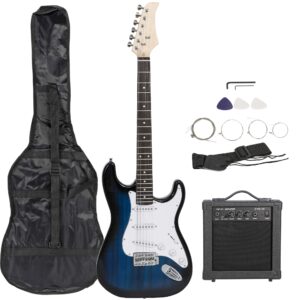 saicool 39 inch full size electric guitar kit, complete starter kit bundle for music lover beginner with 10w amplifie, carry bag, strap, strings, pick, blue