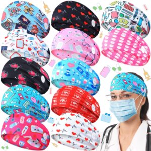 jexine 12 pcs nurse headbands for women non slip nursing headbands with buttons for mask nurse accessories for work elastic ear protection headband hair bands for nurse gift spa yoga sports(stylish)