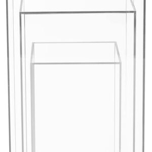 Displays2go Set of 3 Pedestals for Floor, Square Tops, 3 Sizes, Fillable, Acrylic - Clear (SMCLRPED3)