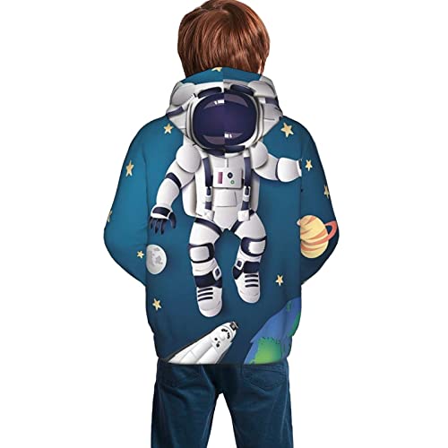 Wikoss Space Astronaut Spaceship Boys Pullover Hoodies Fashion Hooded Sweatshirts For Youth Teens Kids