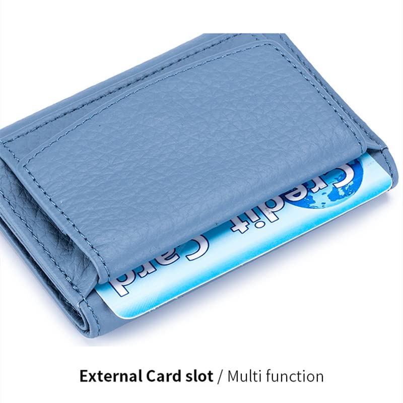 PUNCK 2023 New Unisex Anti-Credit Card Fraud Folding Mini Wallet, Solid Color Leather Mini Wallet For Women Small Trifold Wallet (Dark Blue)