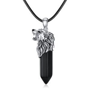 leecci wolf necklace 925 sterling silver black crystal pendant gothic wolf jewelry for men women christmas birthday valentine's day gift