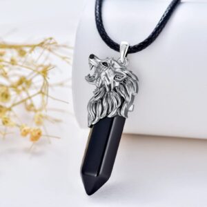 LEECCI Wolf Necklace 925 Sterling Silver Black Crystal Pendant Gothic Wolf Jewelry for Men Women Christmas Birthday Valentine's Day Gift