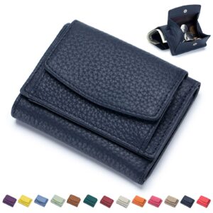 punck 2023 new unisex anti-credit card fraud folding mini wallet, solid color leather mini wallet for women small trifold wallet (dark blue)