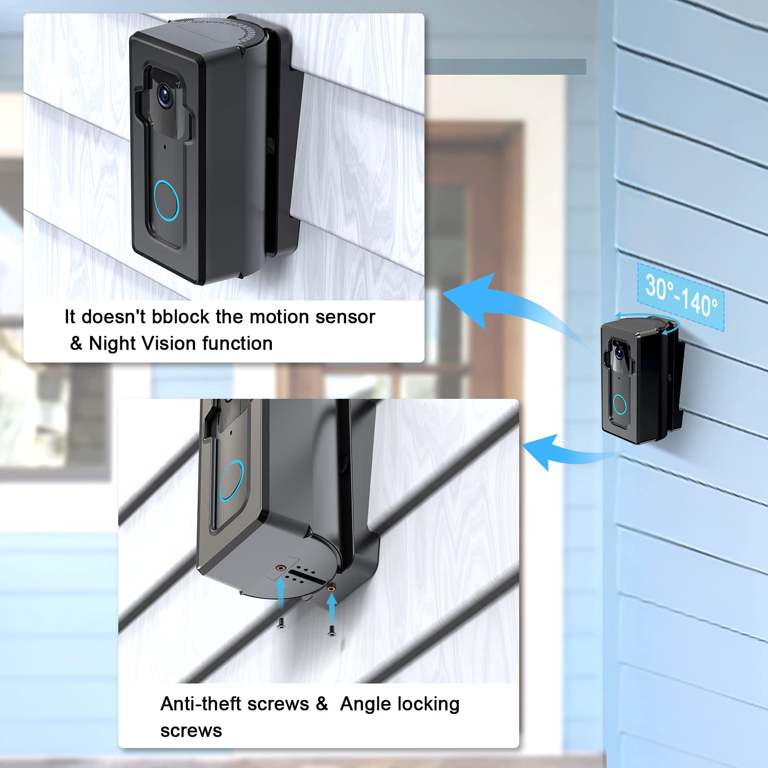 Vinyl Siding Mount Compatible with Blink Doorbell , Ajustable Angle 30-140 Degree (4" Standard Vinyl Siding Only) Bracket, Accessories for Blink Doorbell Security System