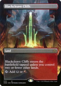 magic: the gathering - blackcleave cliffs (370) - borderless - foil - phyrexia: all will be one