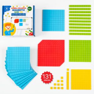 simply magic 131 pcs jumbo magnetic base ten blocks for math, place value blocks, magnetic base 10 blocks set for teachers, math blocks for counting, counting blocks, magnetic math manipulatives k-3