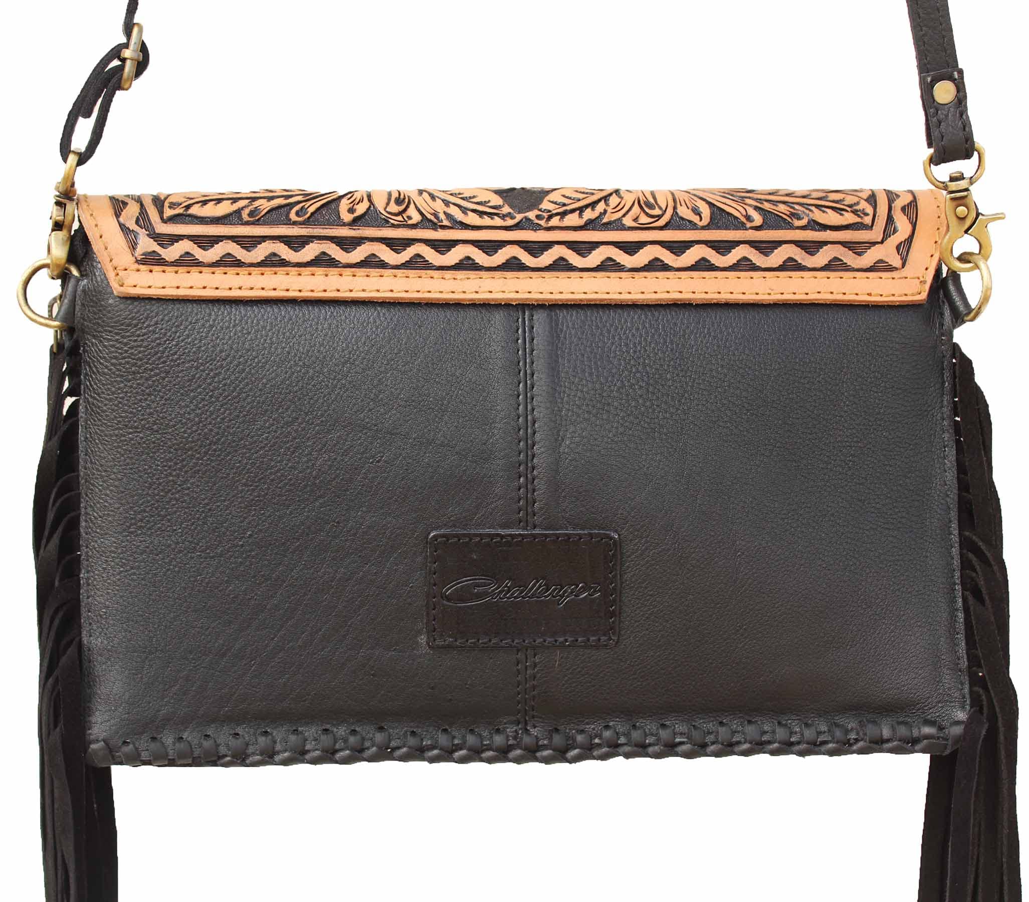 CHALLENGER Women's Cowhide Western Floral Tooled Leather Shoulder Purse Handbag 18RAH04