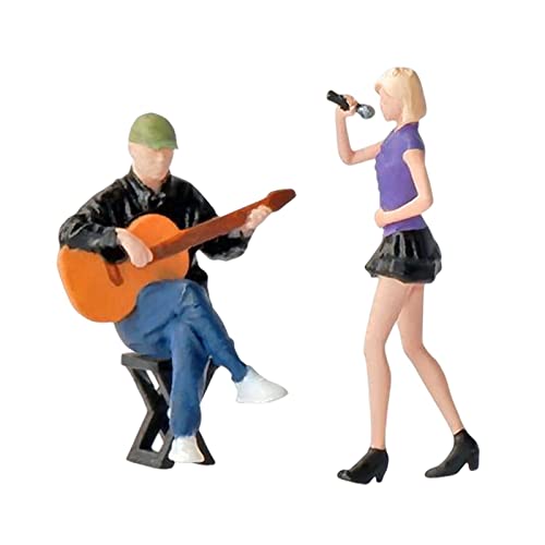 Milageto 1:64 Scale Guitarist and Singer Figures Realistic Hand Painted Collectibles Model Trains People Figures for DIY Scene Accessories Decoration Layout