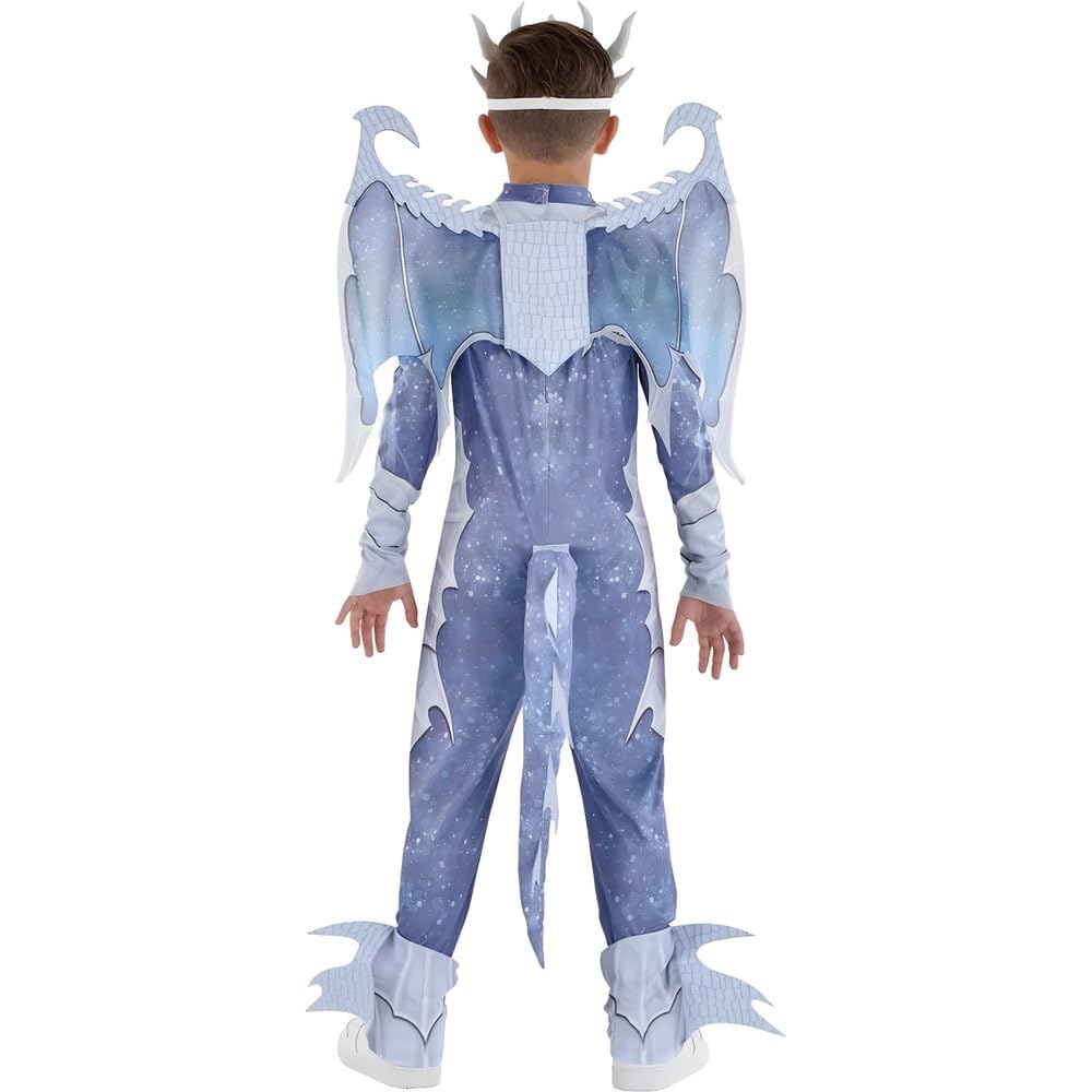 Purple and White Ghostly Dragon Jumpsuit Costume Set -X-Large (14-16) - Includes Mask & Wings, Ideal for Halloween and Costume Parties