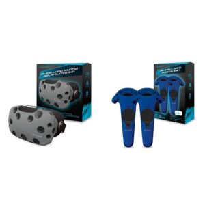 hyperkin gelshell headset silicone skin for htc vive (gray) & gelshell controller silicone skin for htc vive pro/htc vive (blue) (2-pack)