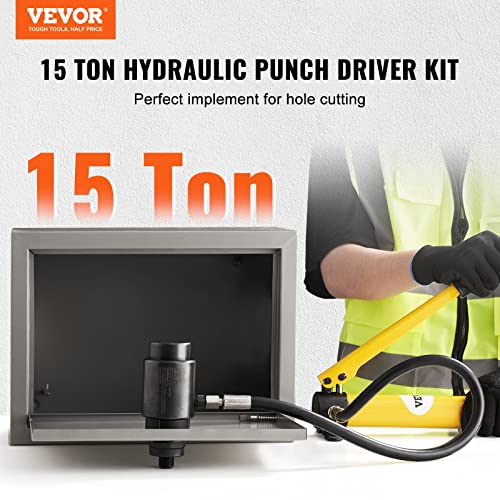 VEVOR 15 Ton Hydraulic Knockout Punch Kit, 1/2" to 4" Conduit Hole Cutter Set, KO Tool Kits W/Puncher 10 Piece, Metal Sheet Driver Tools, for Aluminum, Brass, Stainless Steel, Fiberglass and Plastic